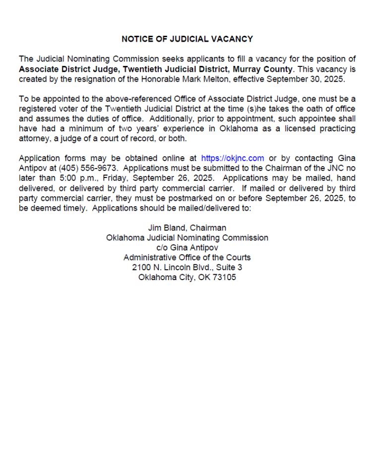 Associate District Judge, Murray County – JNC